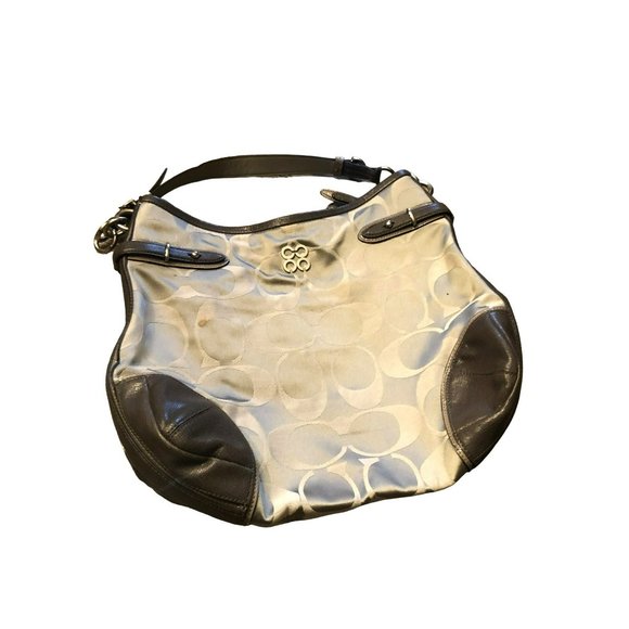 Coach | Bags | Coach Colette Gray Signature Sateen Leather Hobo Bag ...